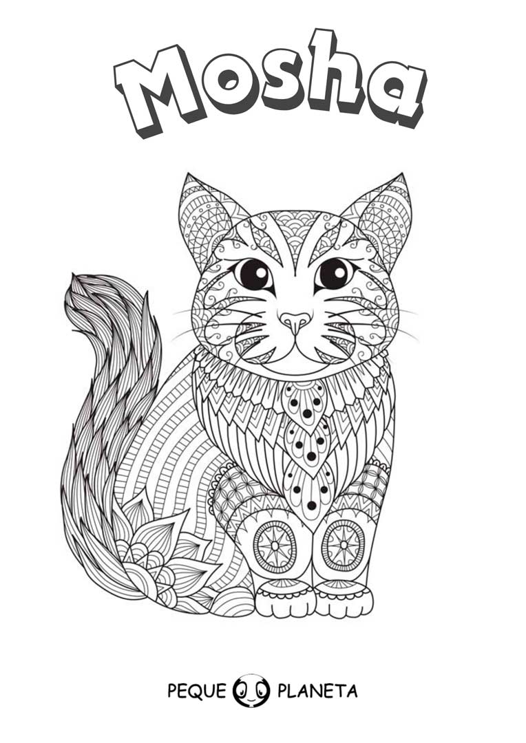 Dibujos Mandalas para colorear - Gata Mosha | Peque Planeta